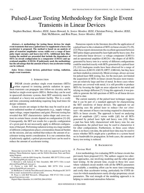 Pdf Pulsed Laser Testing Methodology For Single Event Transients In Linear Devices