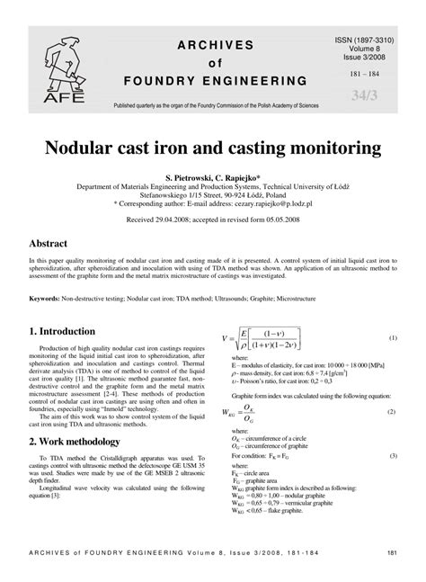 Pdf Nodular Cast Iron And Casting Monitoring