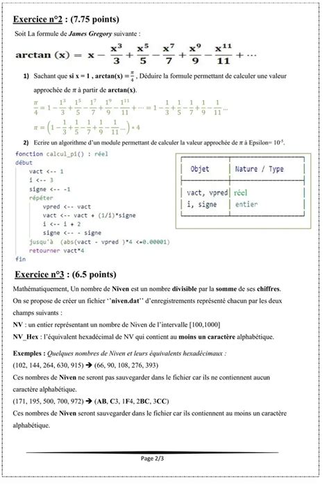 Bac Sc De Linformatique Algorithme Et Programmation Devoirs De