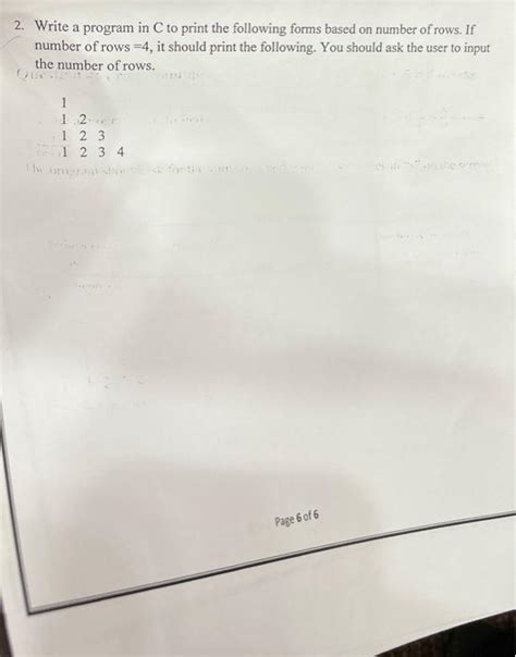 Solved 2 Rite A Program In C To Print The Following Forms