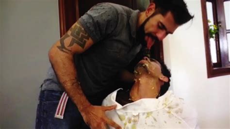 Vile Hunky Man Chews Regurgitates And Spits Banana Allover His Slaves Face