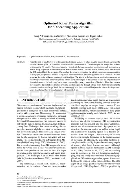 Pdf Optimized Kinectfusion Algorithm For 3d Scanning Applications
