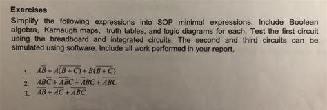 solved exercises simplify the following expressions into sop