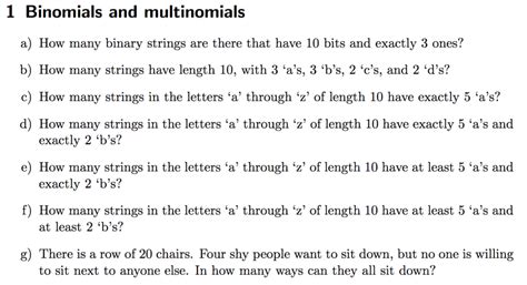 Solved 1 Binomials And Multinomials A How Many Binary
