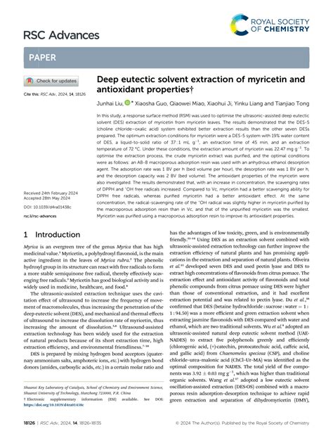 Pdf Deep Eutectic Solvent Extraction Of Myricetin And Antioxidant