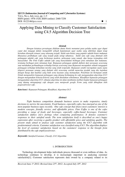 Pdf Applying Data Mining To Classify Customer Satisfaction Using C45 Algorithm Decision Tree