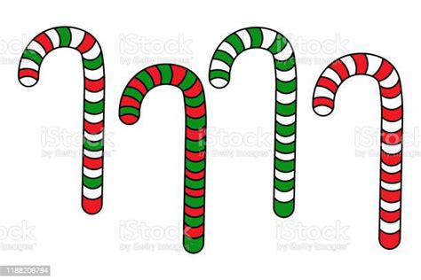 빨간색과 녹색 줄무늬와 다른 크리스마스 사탕 지팡이의 집합입니다 배경 배너 카드 포스터에 대한 평면 아이콘 요소입니다 흰색