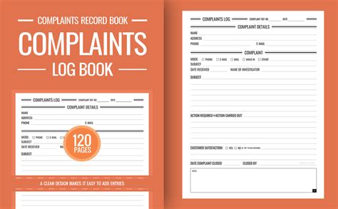Complaints Log Book Complaints Record Book Complaints Tracker