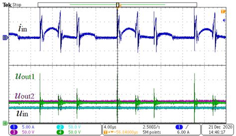 experimental waveforms of scvmg6s4 ch1 input current ch2 input