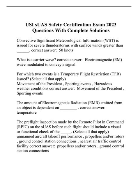 Usi Suas Safety Certification Exam 2023 Questions With Complete