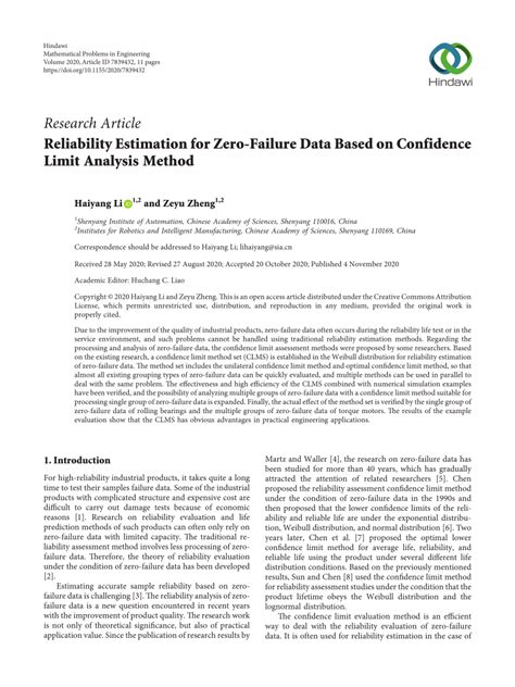 PDF Reliability Estimation For Zero Failure Data Based On Confidence Limit Analysis Method