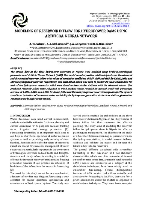 Pdf Modeling Of Reservoir Inflow For Hydropower Dams Using Artificial Neural Network