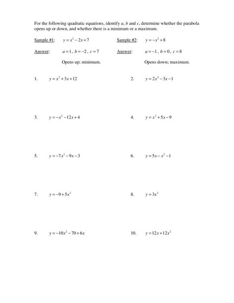 Writing Quadratic Equations In Standard Form Worksheet Printable Worksheets