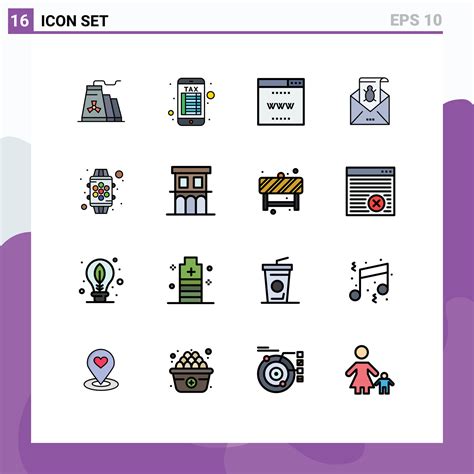 Pictogram Set Of 16 Simple Flat Color Filled Lines Of Threat Malware Online Email E Editable