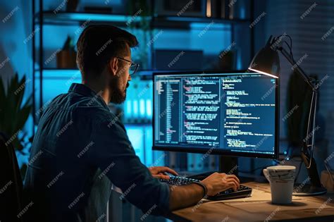 premium photo computer programmer coding with ai on modern computer