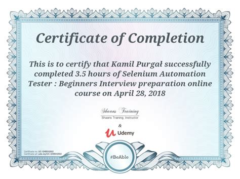 Kamil Purgał On Linkedin Completion Certificate For Selenium