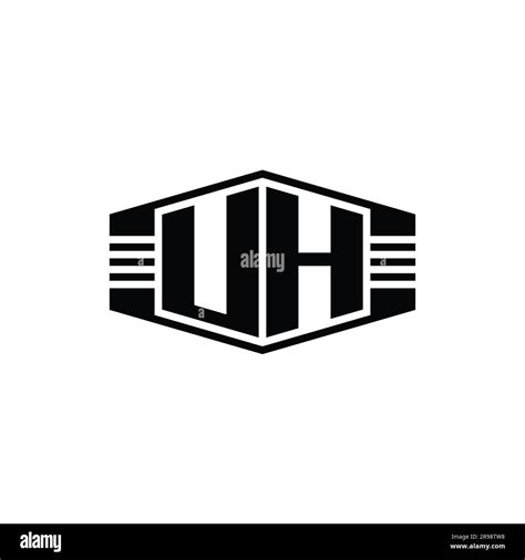 Uh Letter Logo Monogram Hexagon Emblem Shape With Stripes Outline Style Design Template Stock