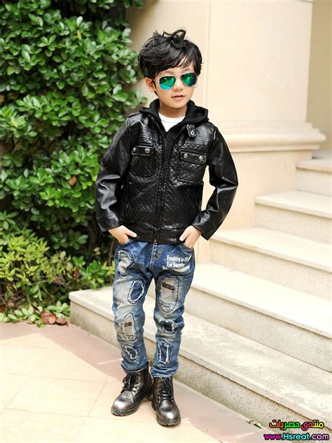 جواكت جلد اطفال اسود شتوية احدث واجدد ملابس اطفال