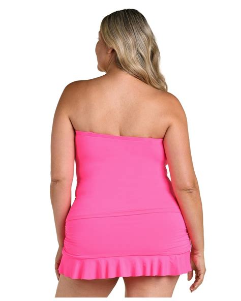 La Blanca Plus Size Island Goddess Ruffle Bandeau Tankini Swim Top In