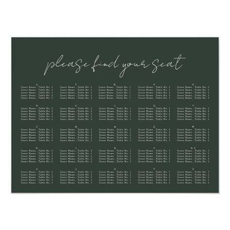 Minimal Script Seating Chart Zazzle Seating Charts Chart Script
