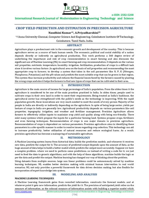 Crop Yield Prediction And Estimation In Precision Agriculture Pdf