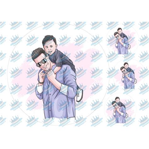 Father And Son Wearing Sunglasses Edible Cake Topper