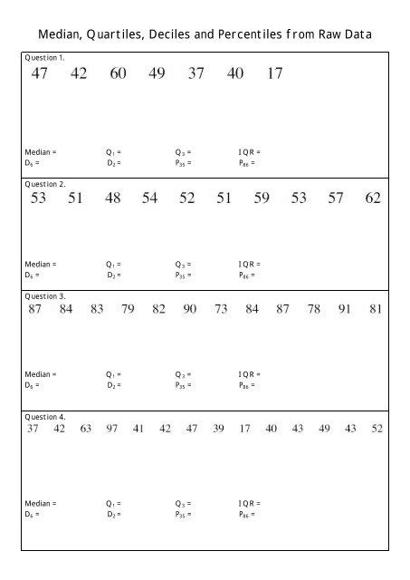 Quartiles Deciles And Percentiles Calculate Median Quartiles 6th