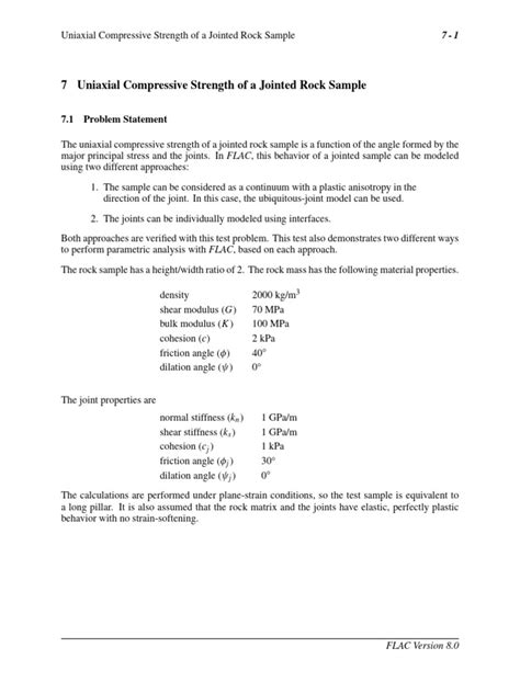 Uniaxial Compressive Strength Of A Jointed Rock Sample Pdf Youngs Modulus Strength Of