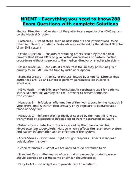 NREMT Everything You Need To Know 288 Exam Questions With Complete Solutions NREMT Stuvia US