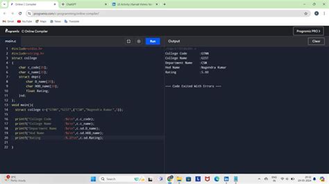 day 22 of 30 days coding challenge structure college karnati vishnu