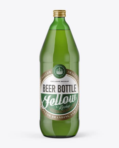 40oz Green Glass Bottle With Lager Beer Mockup On Yellow Images Object Mockups