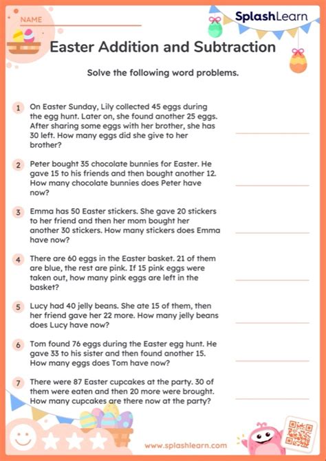Add And Subtract Within 100 Easter Word Problems — Printable Math