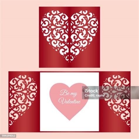 브로셔 결혼식 초대장 또는 발렌타인 데이 인사말 카드에 대한 패턴 하트 게이트 폴드 카드의 레이저 컷 템플릿 게이트에 대한 스톡 벡터 아트 및 기타 이미지 Istock
