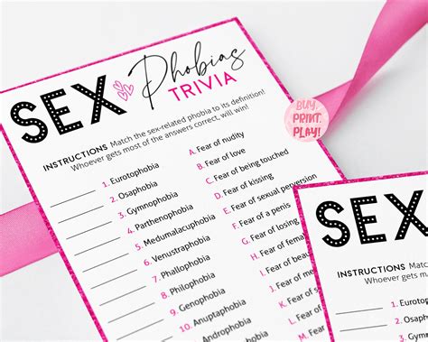 Sex Phobias Trivia Ladies Night Games Girls Night Activity Etsy