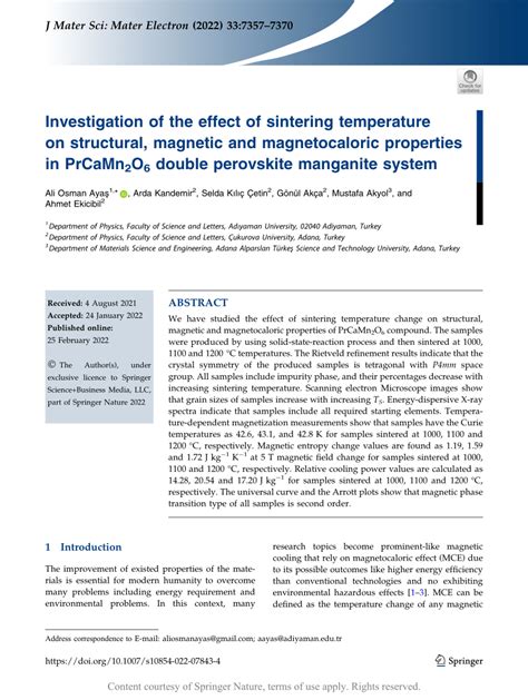 Investigation Of The Effect Of Sintering Temperature On Structural Magnetic And Magnetocaloric