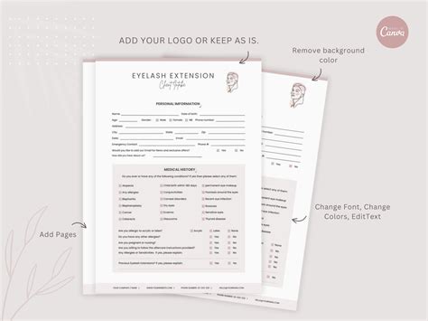 Editable Lash Consultation Template Eyelash Extension Intake Form Lash Tech Esthetician