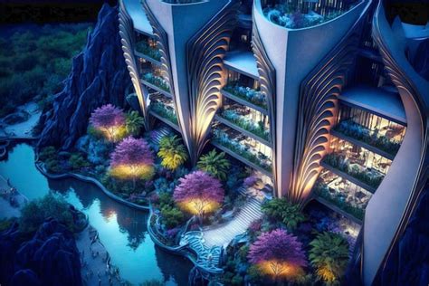 Premium Photo An Aerial View Of A Building With Trees And Plants