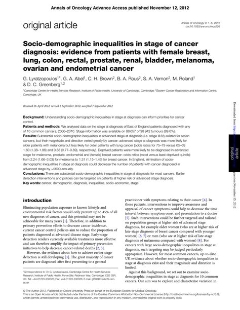 Pdf Socio Demographic Inequalities In Stage Of Cancer Diagnosis
