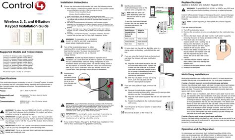 Control4 C4KP6Z Wireless Keypad User Manual 200 00037 Rev A Wireless2 3 6 ButtonKeypad