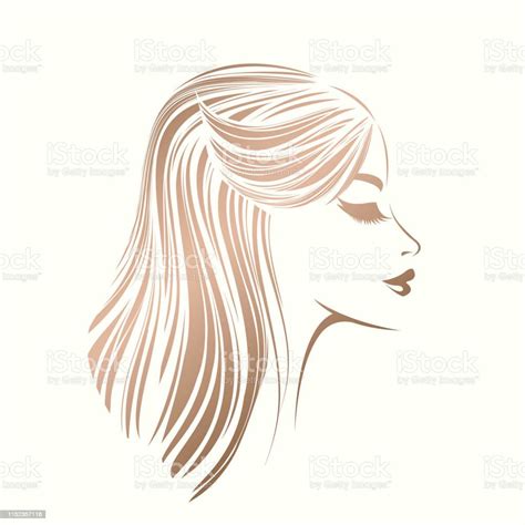 길고 똑 바른 머리와 우아한 메이크업을 가진 아름 다운 젊은 여자 스타일 아름다움과 헤어 살롱 벡터 일러스트 레이 션 귀여운에