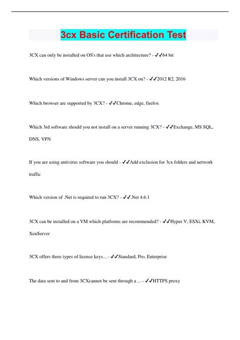 3cx Basic Certification Test Questions With 100 Correct Answers Updated And Verified 2023