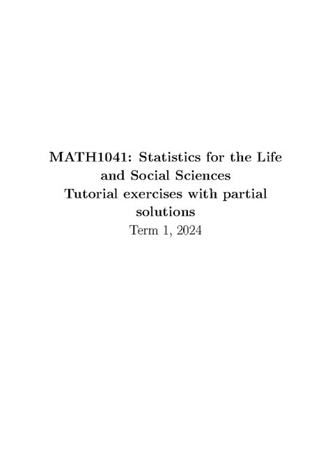 Tutorial Worksheet Math1041 Statistics For The Life And Social