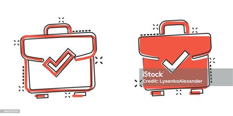 서류 가방은 만화 스타일의 아이콘을 허용합니다 흰색 고립 된 배경에 포트폴리오 승인 만화 벡터 그림 스플래시 효과 비즈니스 개념을 확인합니다 검색에 대한 스톡 벡터 아트 및