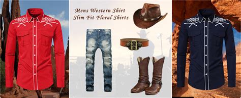 Kissqiqi Mens Western Cowboy Shirt Casual Button Down Long