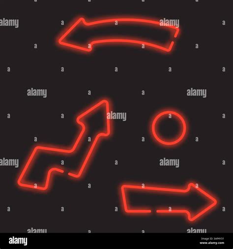 Vector Set Of Red Glowing Neon Arrows On Black Background Colored Pointers Bright Retro Light