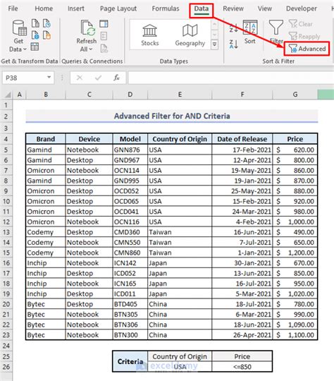 Advanced Filter With Multiple Criteria In Excel Suitable Examples