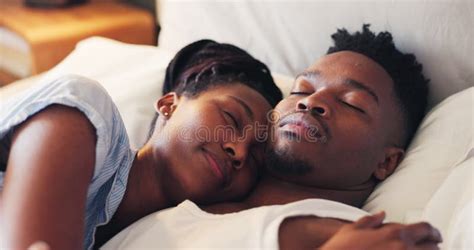 Black Couple Bedroom And Sleeping With Hug Embrace Or Love For Relationship Care And Romance