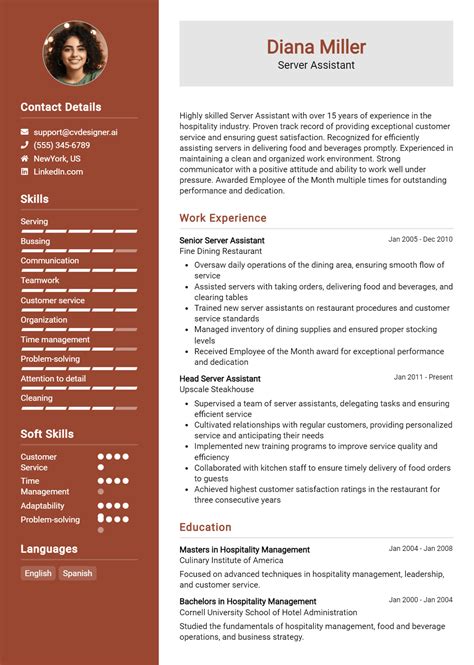 Server Assistant Resume Example For 2024 Best Formatting Tips