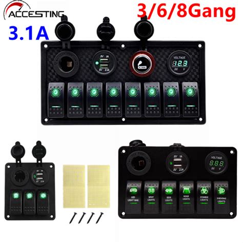 368 Gang 12v Green Led Rocker Switch Panel Marine Waterproof Switch