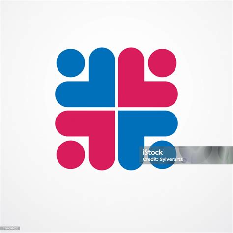 팀워크와 우정 개념은 사람들 승무원으로 간단한 기하학적 인 요소로 만들어졌습니다 벡터 아이콘입니다 유니티와 협업 아이디어 비즈니스 피플의 꿈 팀 화려한 디자인 Unison에